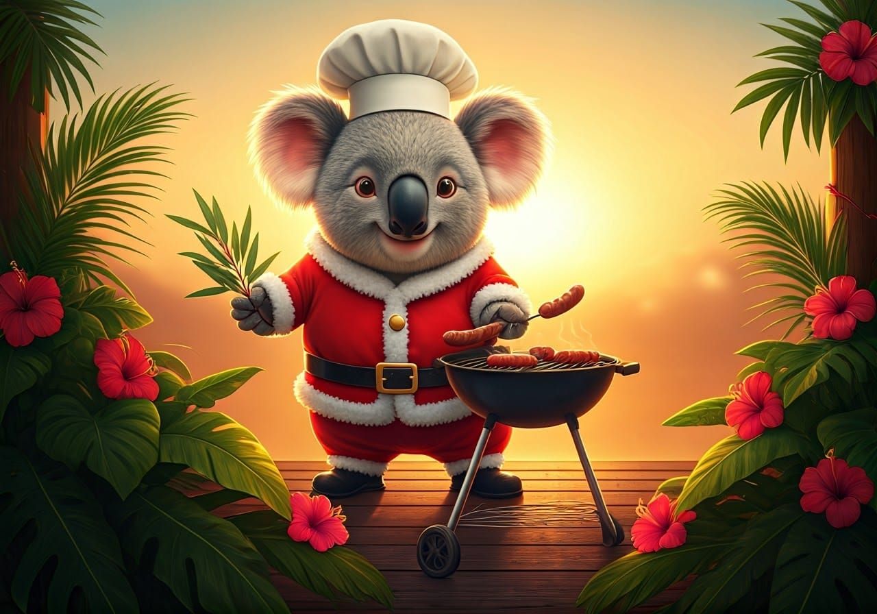 An Aussie Xmas - Vibrant Australian Christmas Scene with Hap...