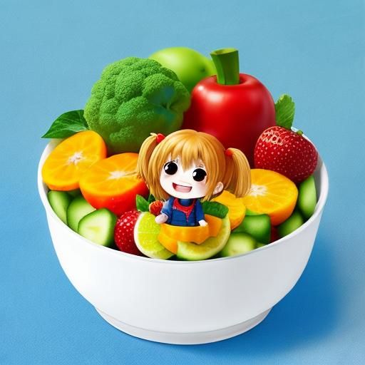 Chibi fruits and vegetables, laughing while in a bowl - AI Generated ...
