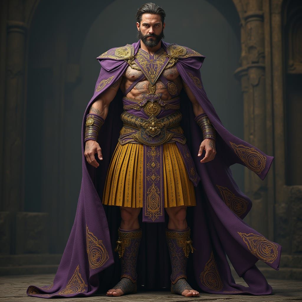 Regal Male Figure in Celtic-Greek Fusion Kilt - AI Art