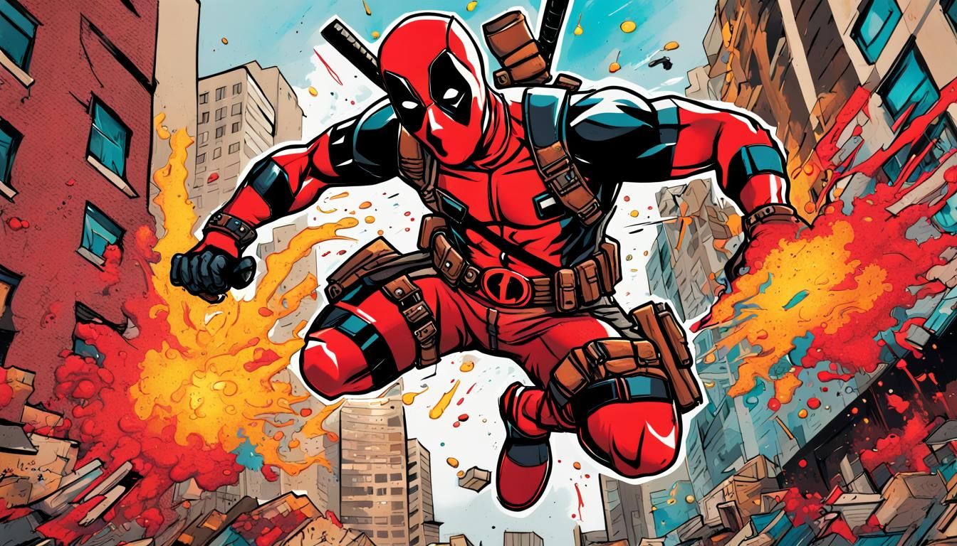 Deadpool jumping out of an explosion - AI Generated Artwork - NightCafe ...