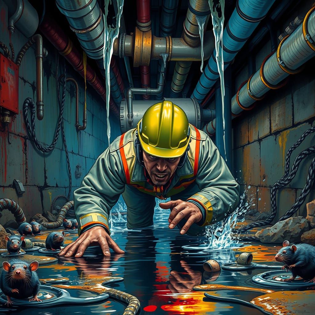A sewer Worker - Gritty Sewer Worker in Superhero Realism St...
