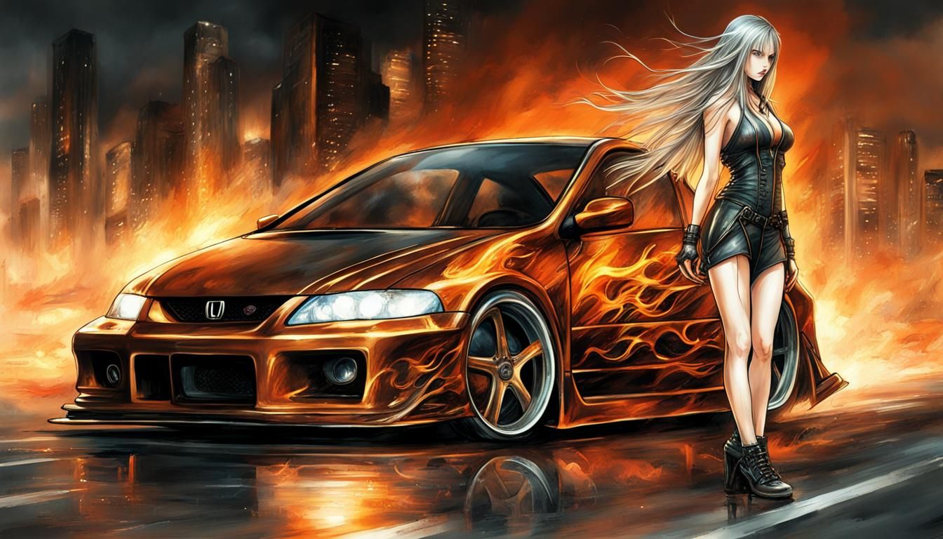 Flaming Honda - AI Generated Artwork - NightCafe Creator
