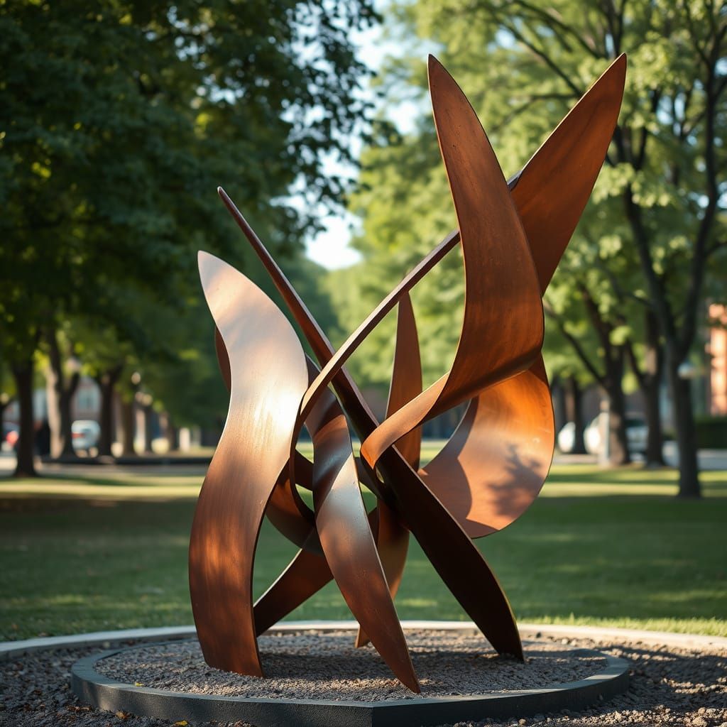 Surreal Metal Sculpture in Urban Parkland - AI Art