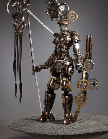 16k resolution, a steampunk-style robot built from metallic ...