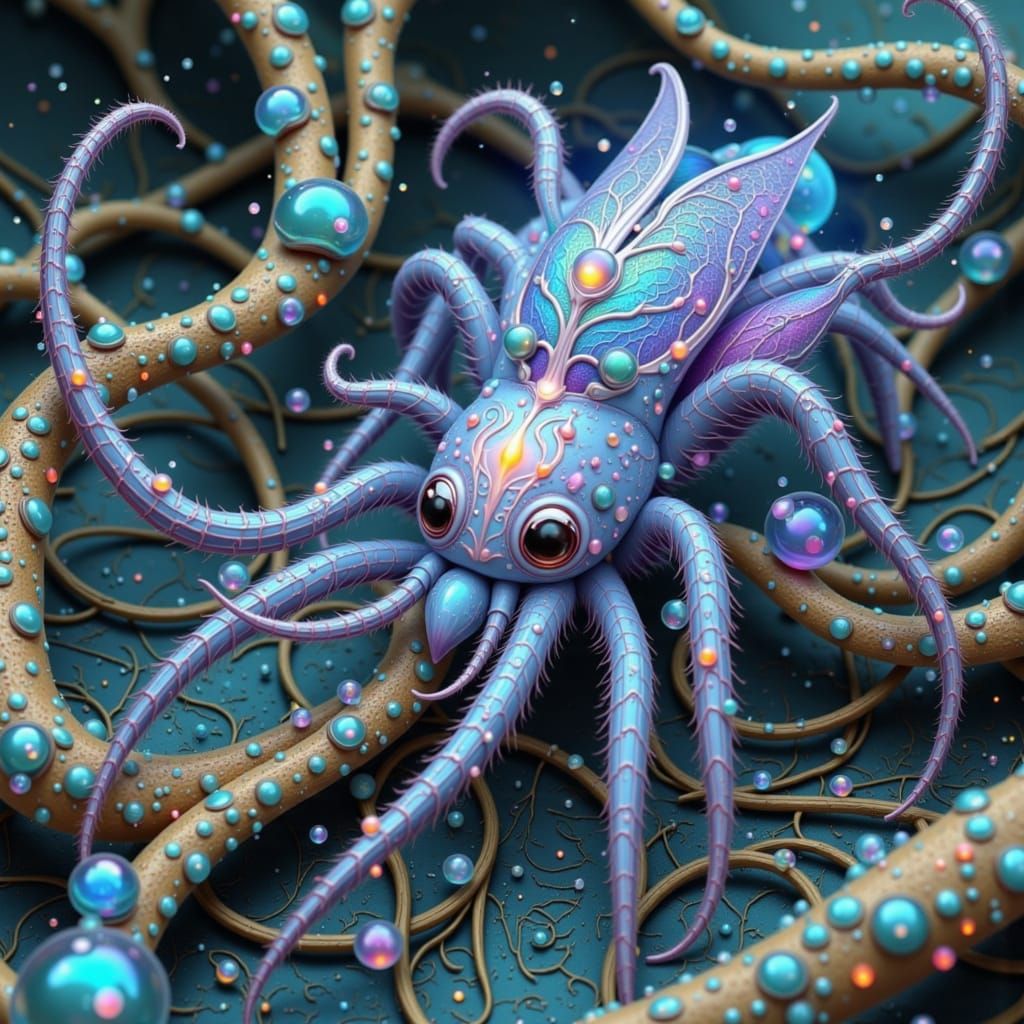 Surreal Octopus-Spider in Whimsical Underwater Rea... - AI Art