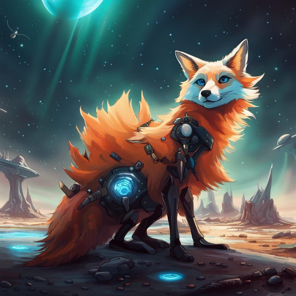 A futuristic fox, surrounded by an unknown alien world - AI Generated ...