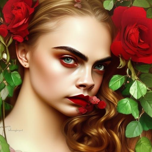 Cara Delevingne is Dryad princess of red roses - AI Generated Artwork ...