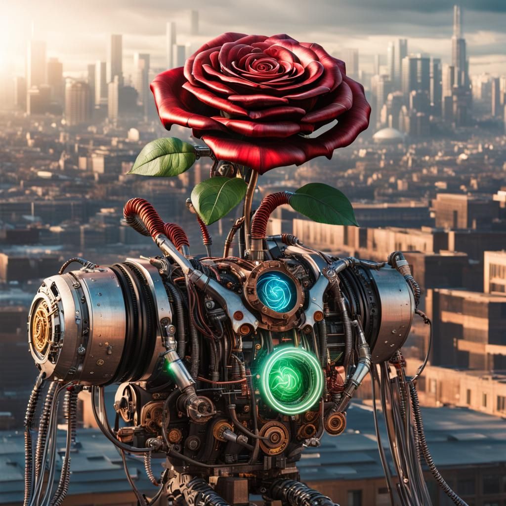 cyborg rose - Cyborg Rose in Steampunk Metropolis