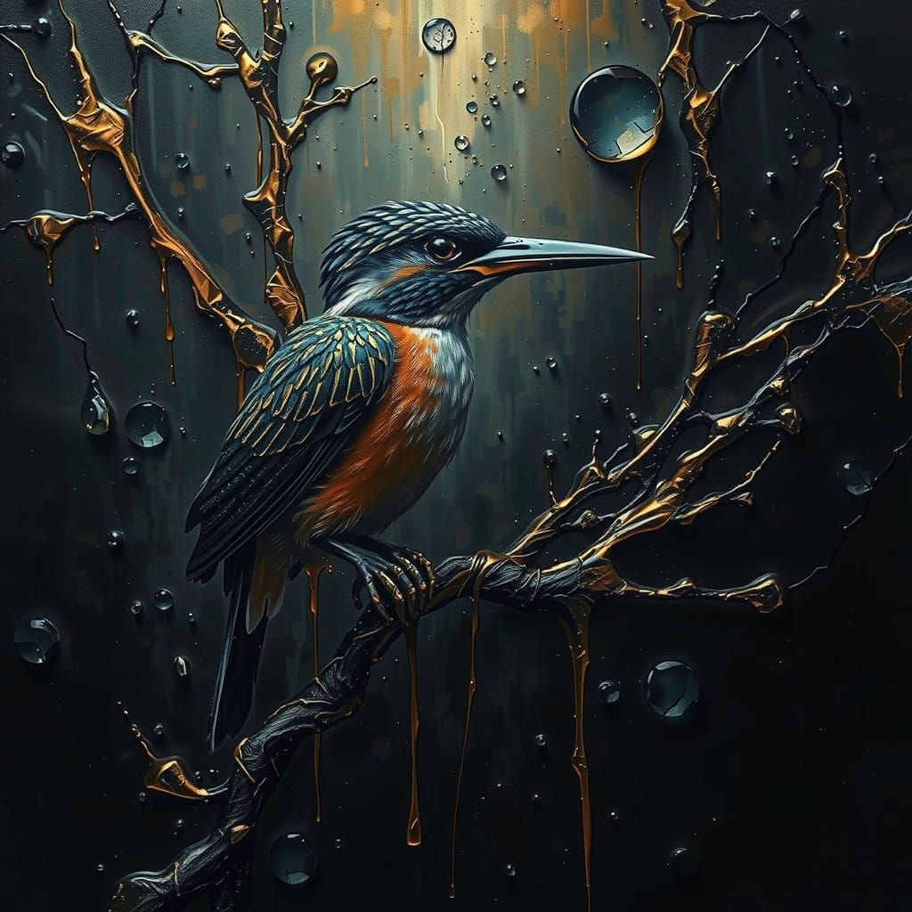 Golden Ink splash Kingfisher - Golden Ink Splash Kingfishe...