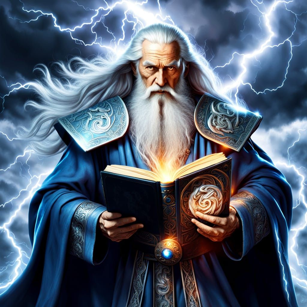 Majestic Elder Wizard Mastering the Fury of the St... - AI Art