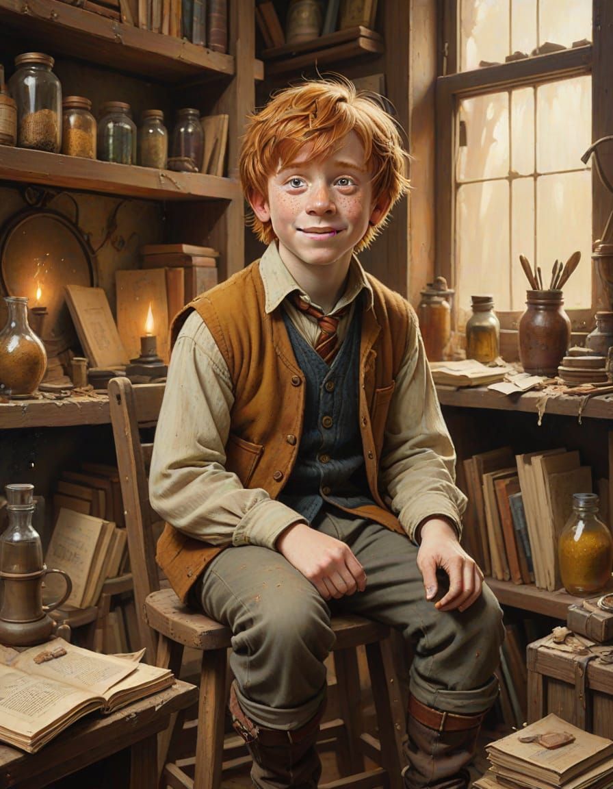 Ron Weasley as a little boy - Whimsical Portrait of Young Ro...