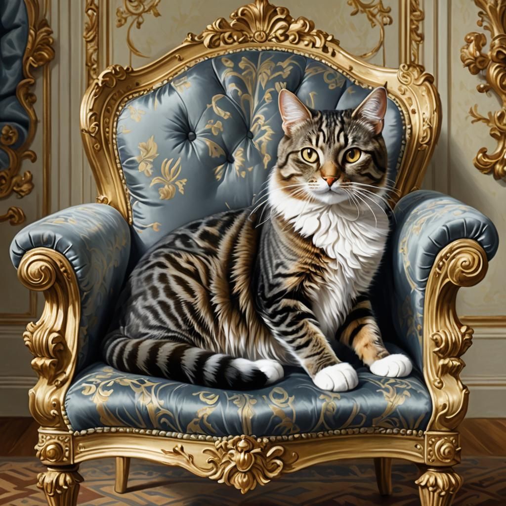 tabby cat on rococo chair 2 - AI Generated Artwork - NightCafe Creator