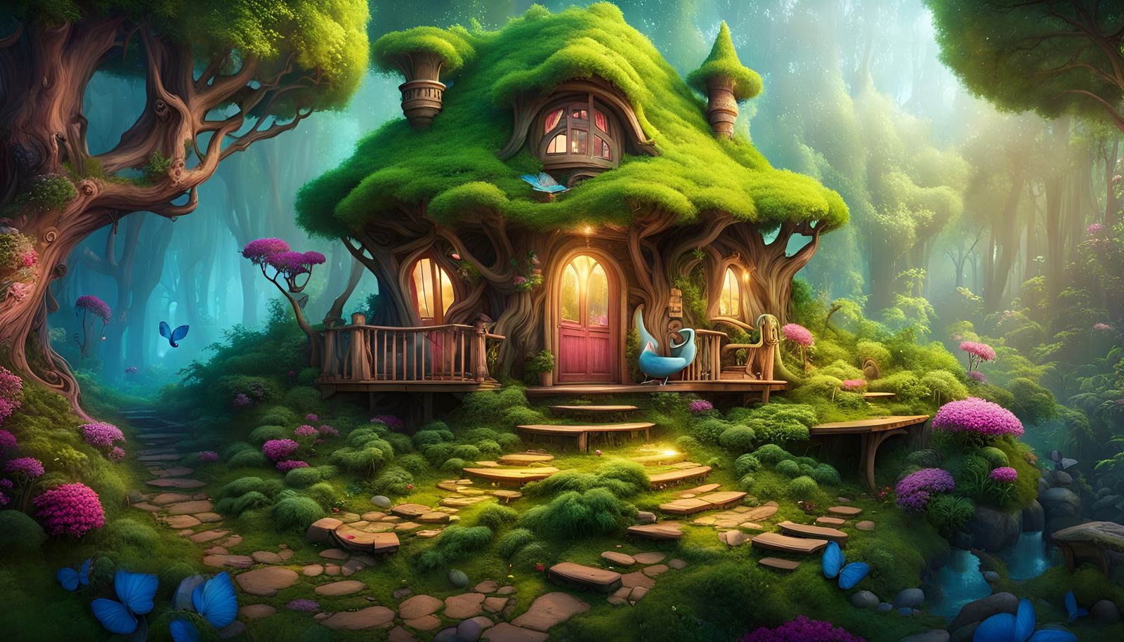Magic Utopia Wonderland Forest House - AI Generated Artwork - NightCafe Creator
