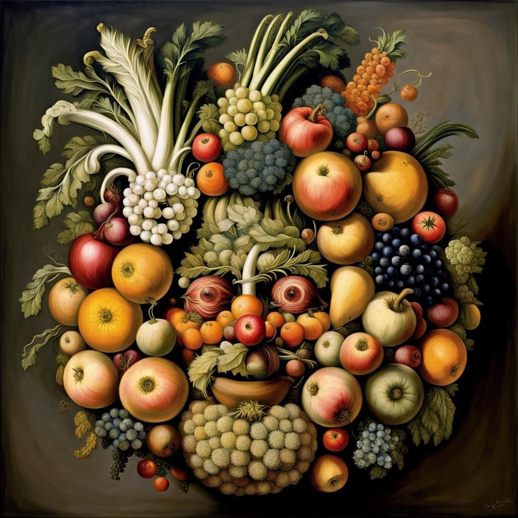 Art by Giuseppe Arcimboldo, a portrait composed of fruits and ...