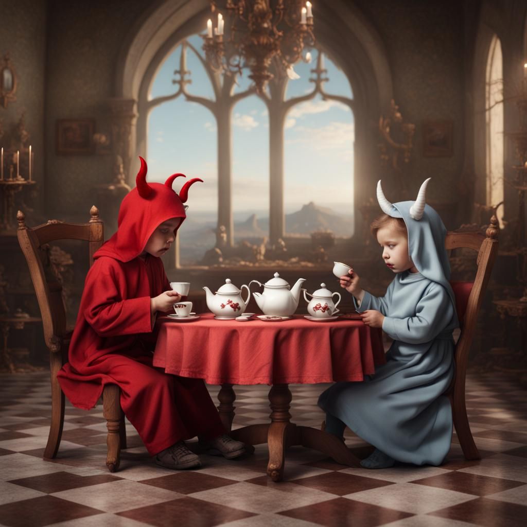 Little demons drinking tea - AI Generated Artwork - NightCafe Creator