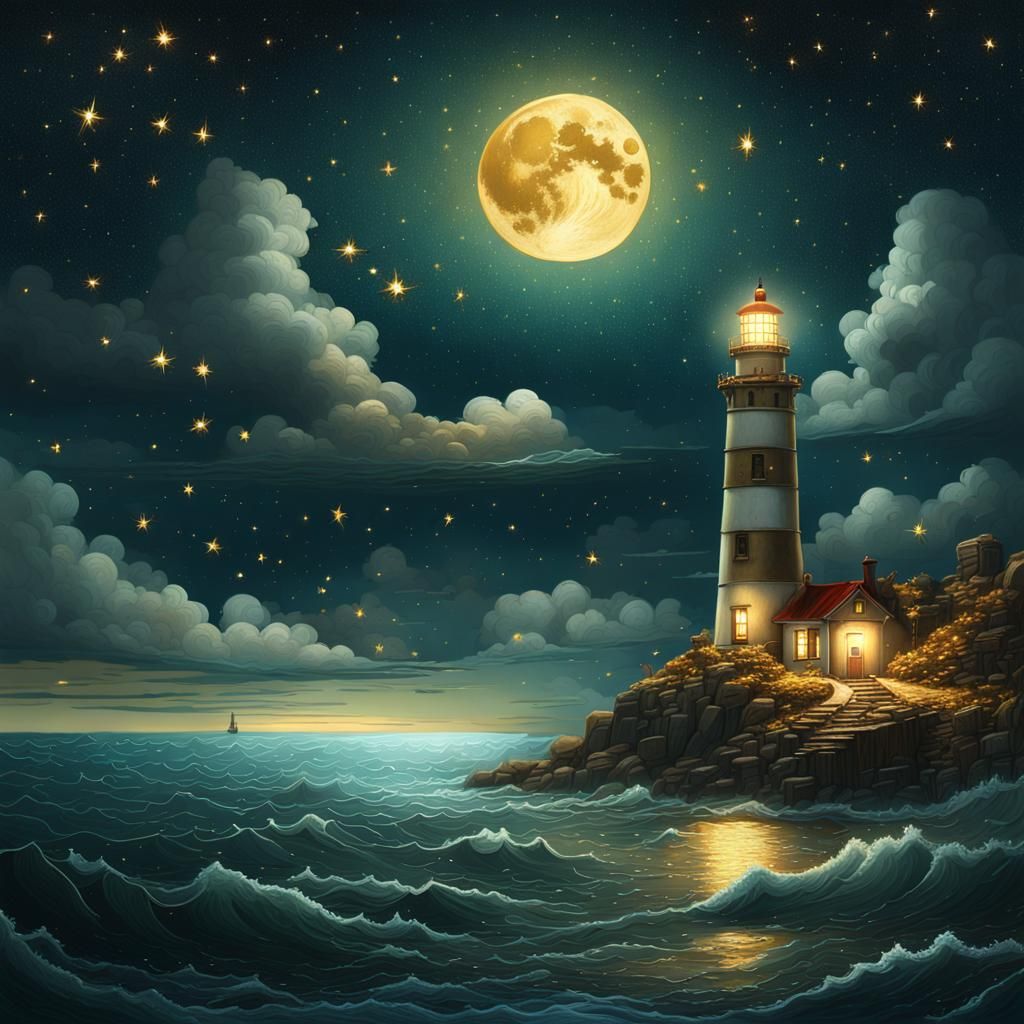 lighthouse moonlight - AI Generated Artwork - NightCafe Creator