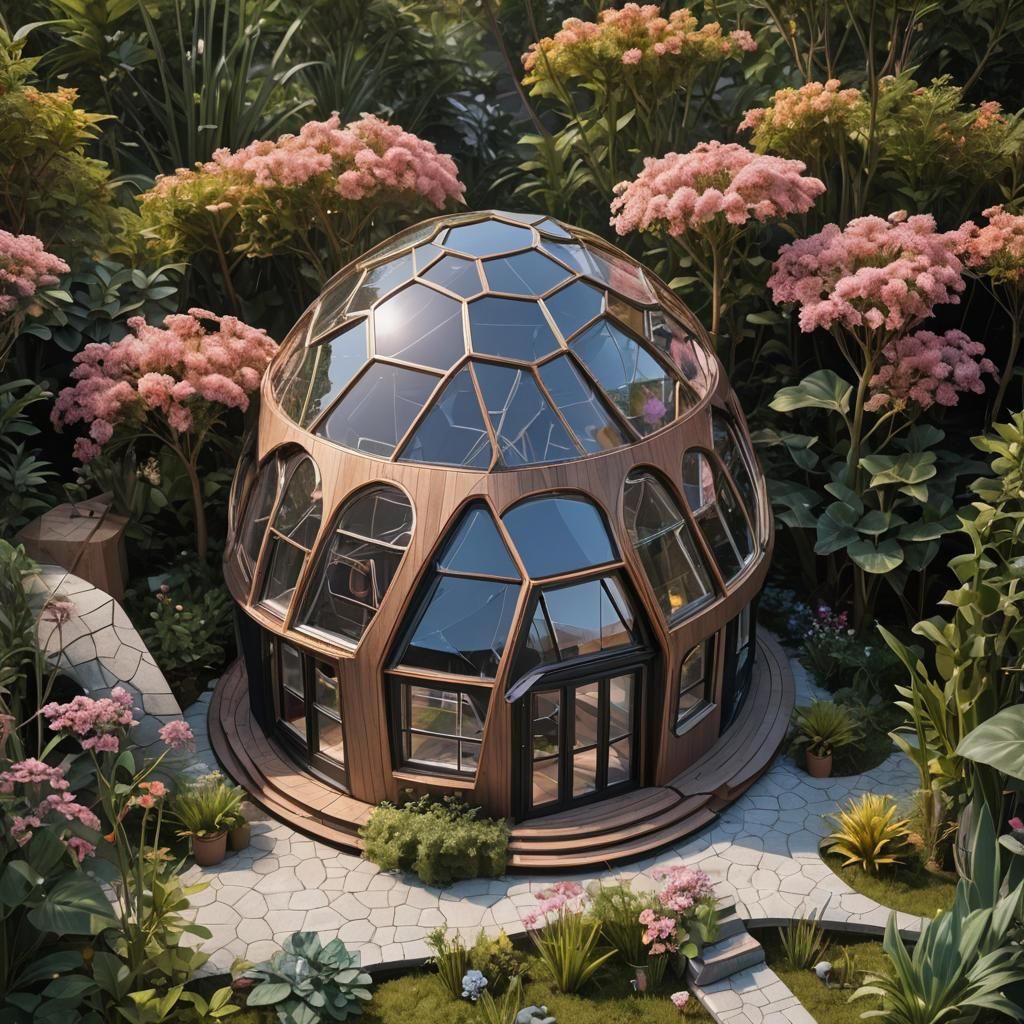 Scale model of Tiny dome house wooden angles and joints with glass - AI ...