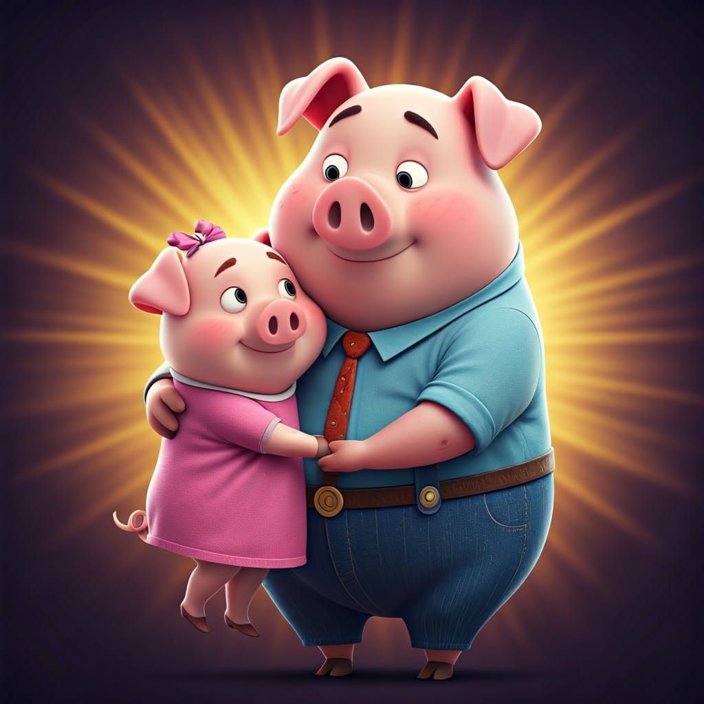 Brother Pig Cradles Little Sister in Tender Moment - AI Art