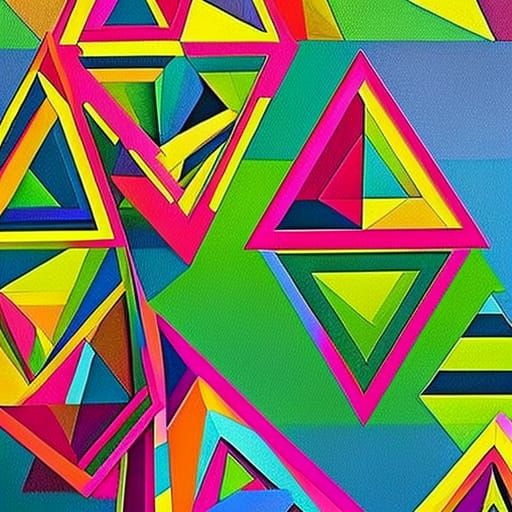 trees, flowers, colorful geometric patterns, triadic colors, triangles ...