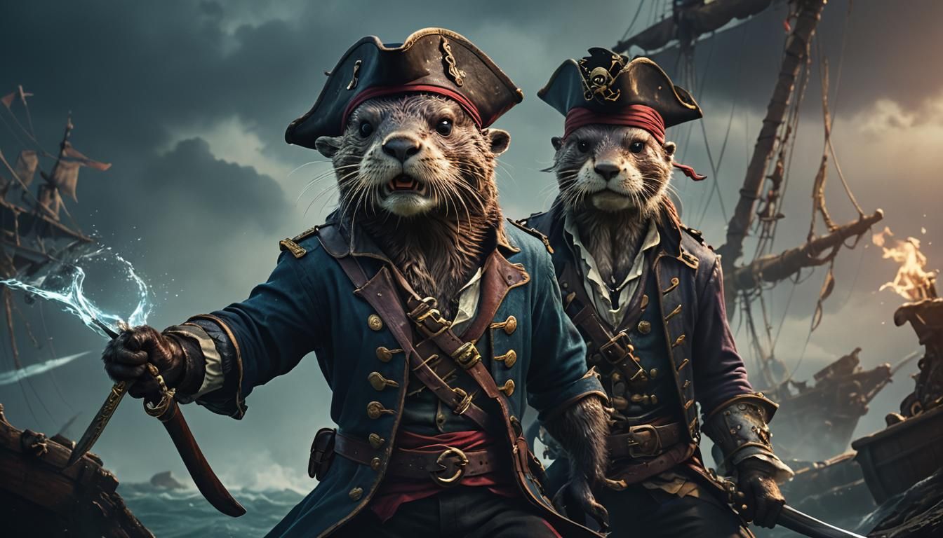 fierce pirate otter, triadic colors, Powerful and strong in dark style ...