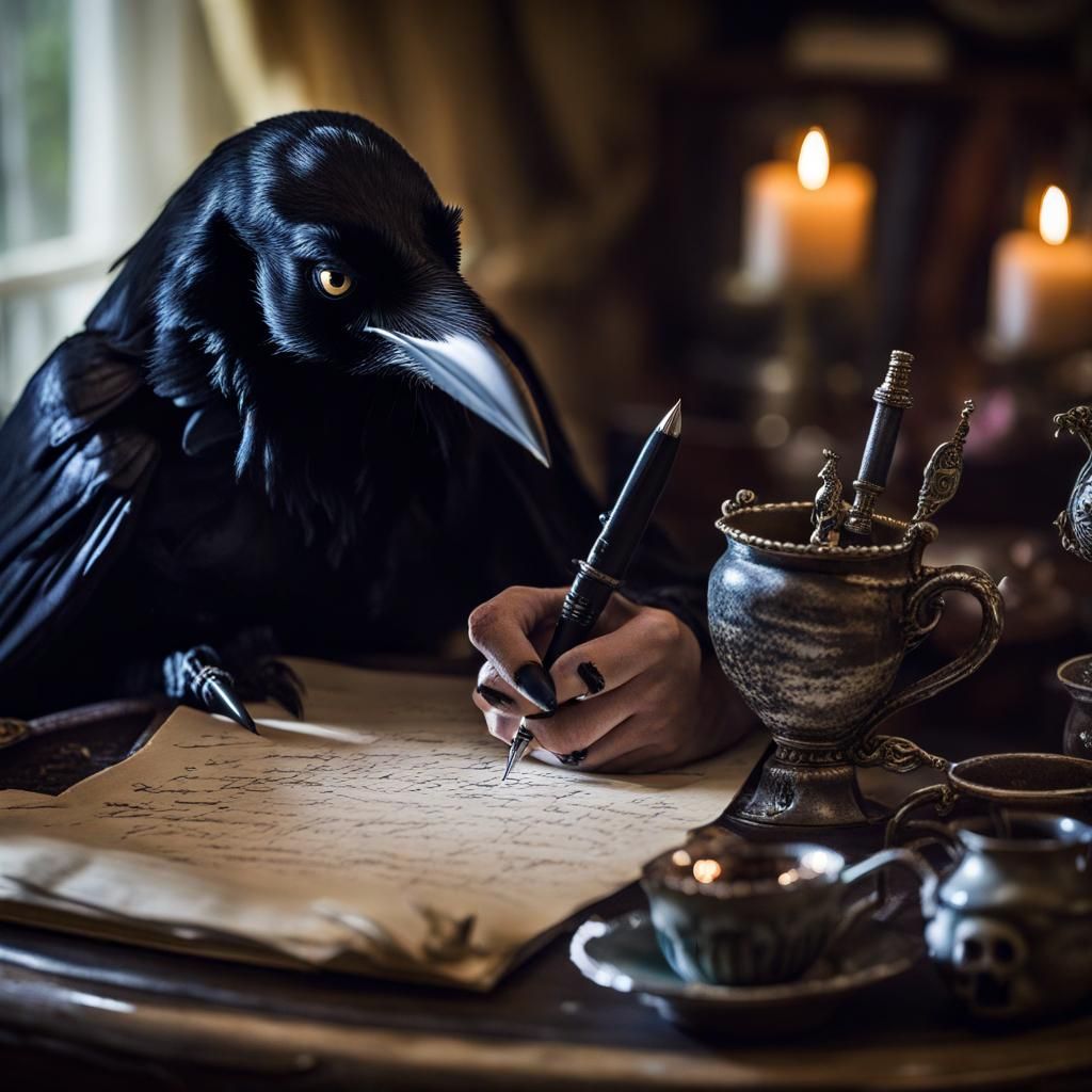 Why is a raven like a writing desk? - AI Generated Artwork - NightCafe ...