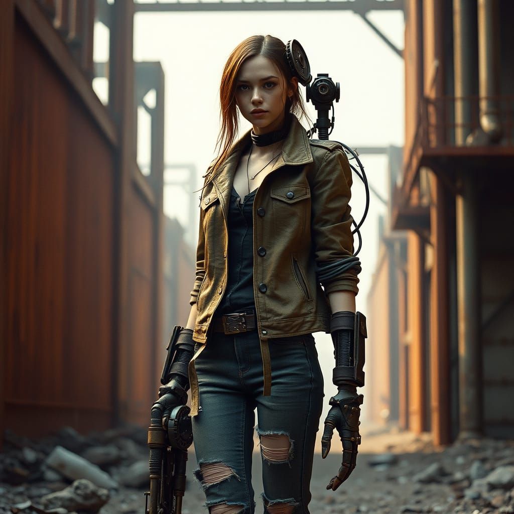 a human like female cyborg with external backbone reinforcement ...