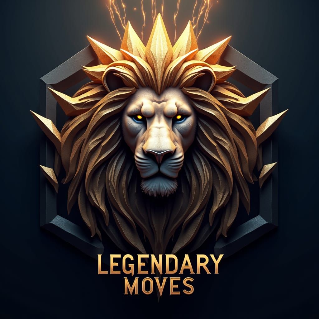 Ultra-Realistic 3D Lion Logo in Metallic Geometric... - AI Art