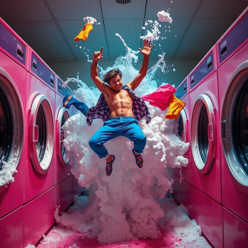 Panic in the laundry room on big laundry day. Crazy washing machines ...