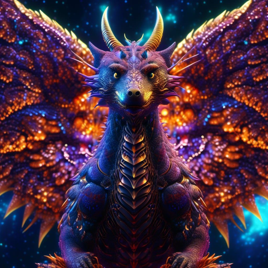 Photograph winged Obese dragon bear, large sparking eyes, intricate ...