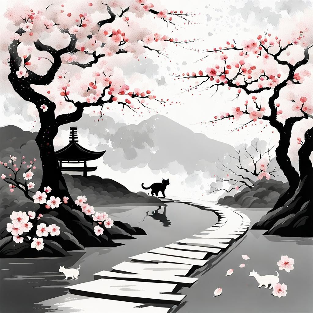 Japanese spring cat - AI Generated Artwork - NightCafe Creator