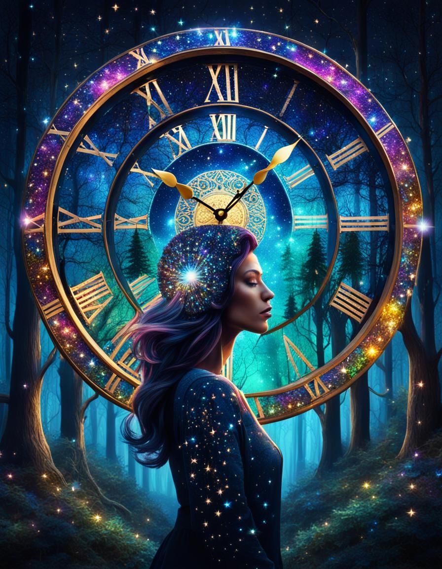 Temporal Symphony: A Double Exposure of Time and Beauty - AI Generated Artwork - NightCafe Creator