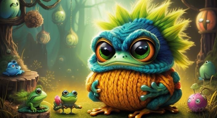 Surprised Frog with Mohawk in Gothic-Punk Style - AI Art