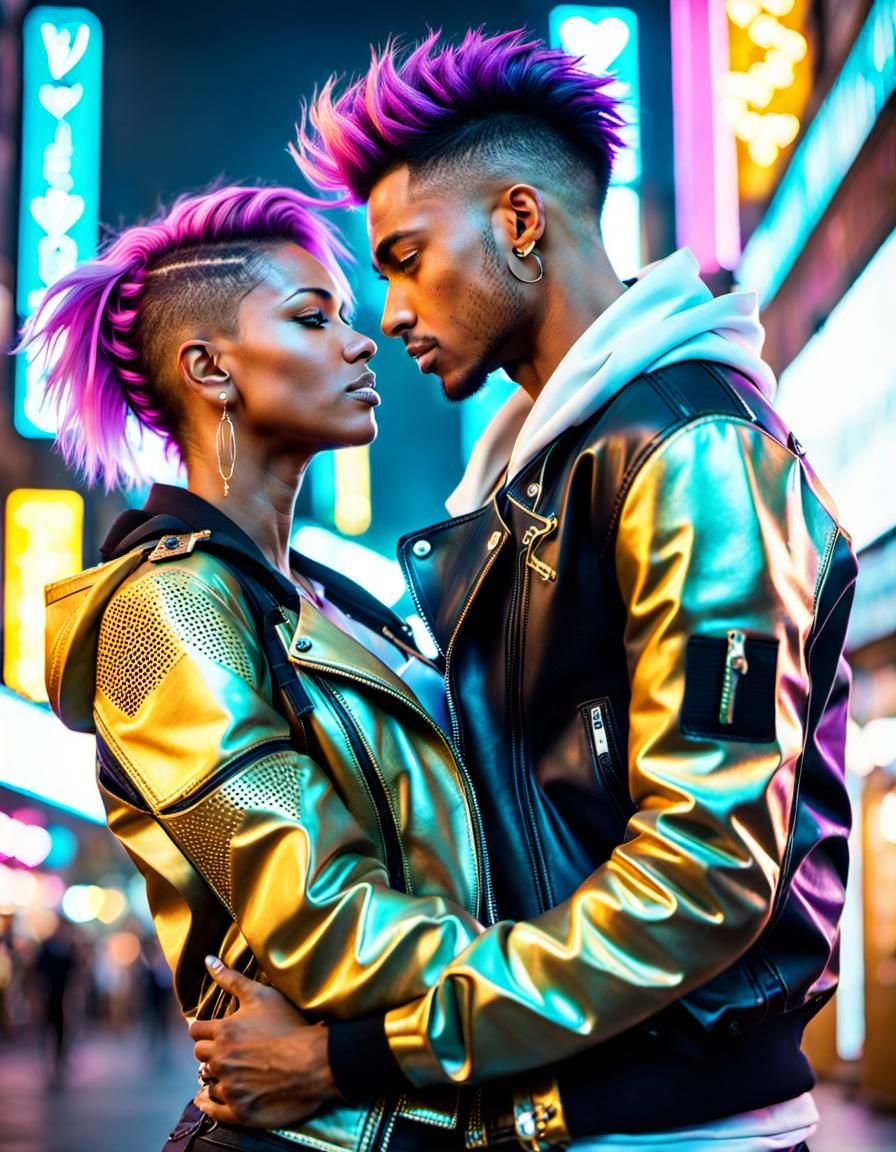 Cyberpunk couple in love - AI Generated Artwork - NightCafe Creator
