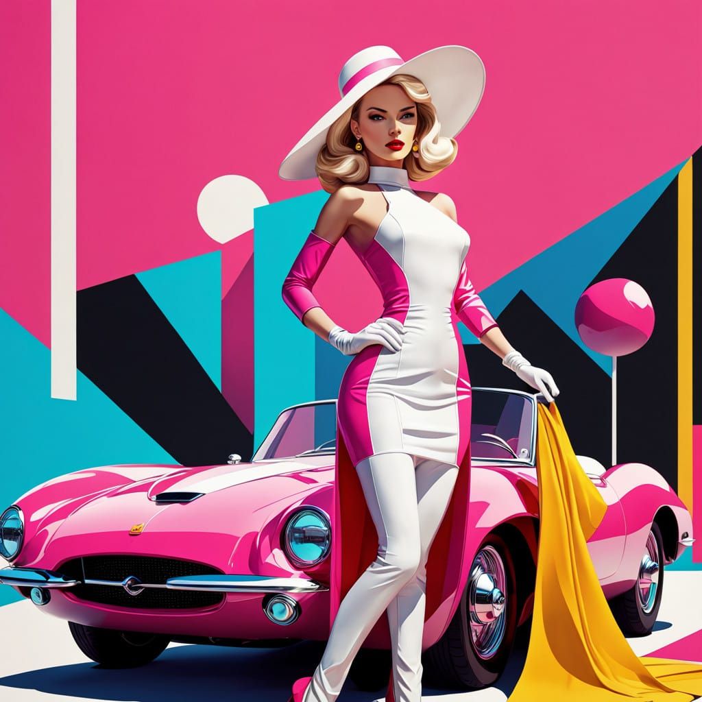 Barbie girl - Vibrant Pop Art Barbie in Futuristic Convertib...