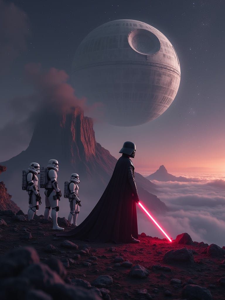 Darth Vader, Storm Troopers and the Death Star on Mustafar