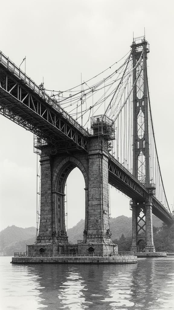 Abstract industrial iron bridge sci-fi engineering drawing