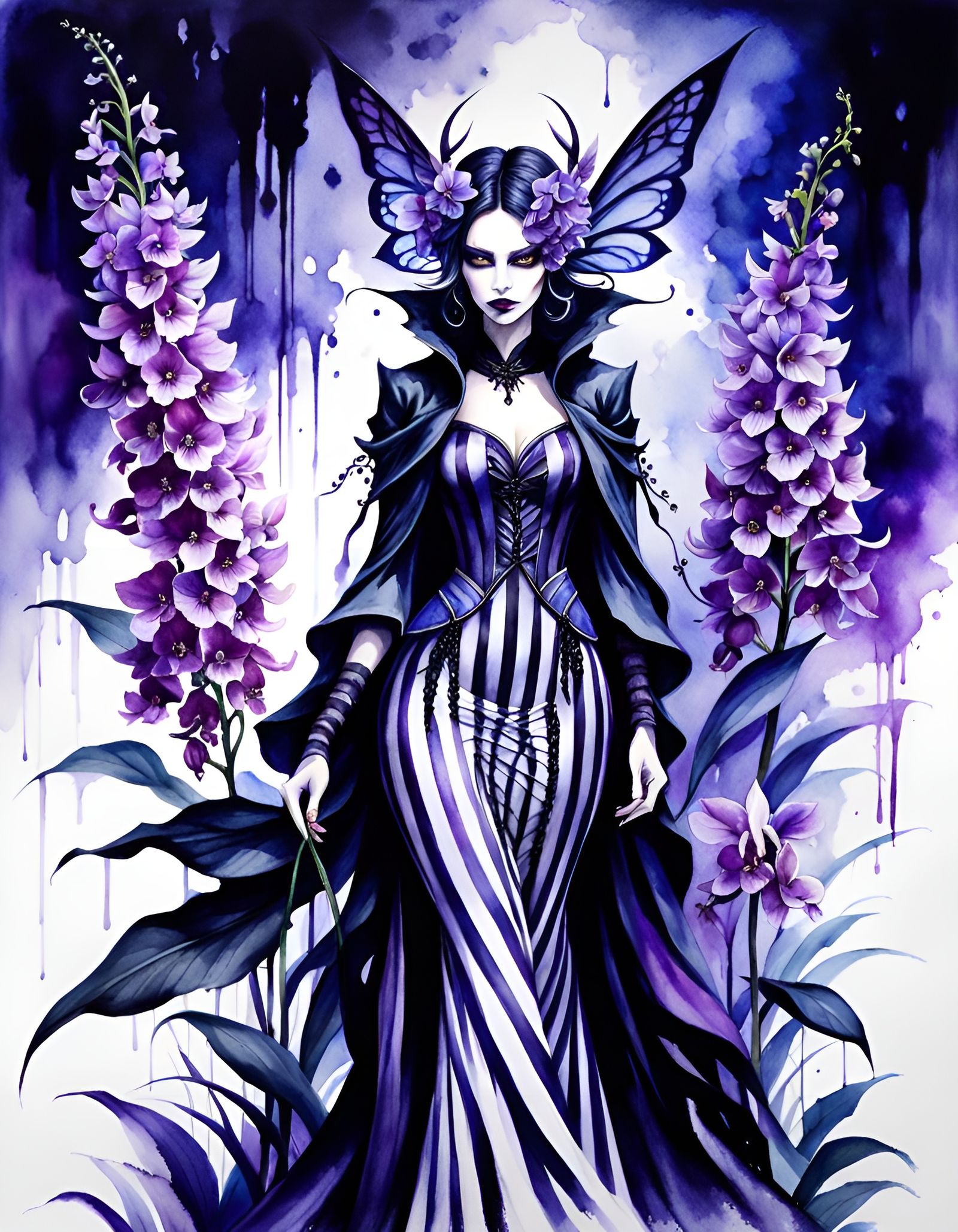 Gothic Dark Faerie with Purple Orchids, - AI Generated Artwork ...