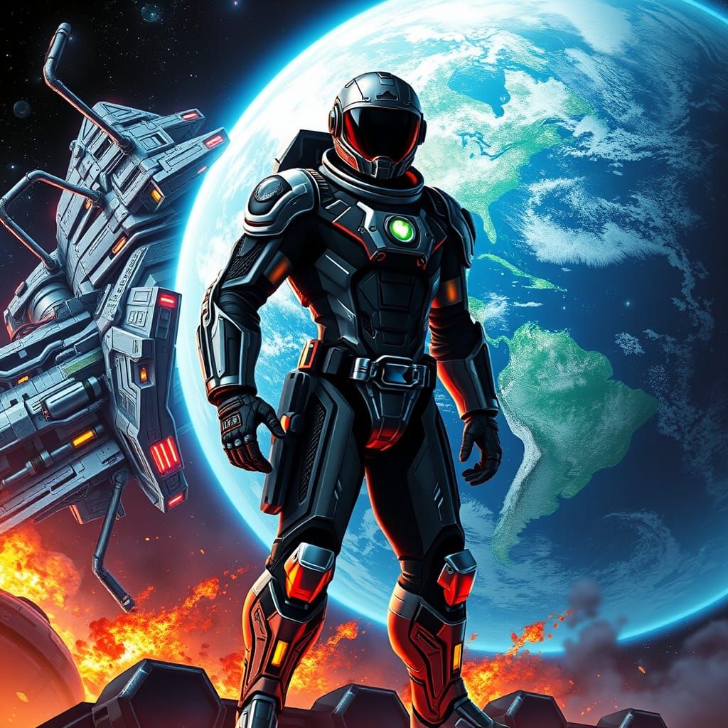 Heroic Space Commander Defends Earth from Cosmic T... - AI Art