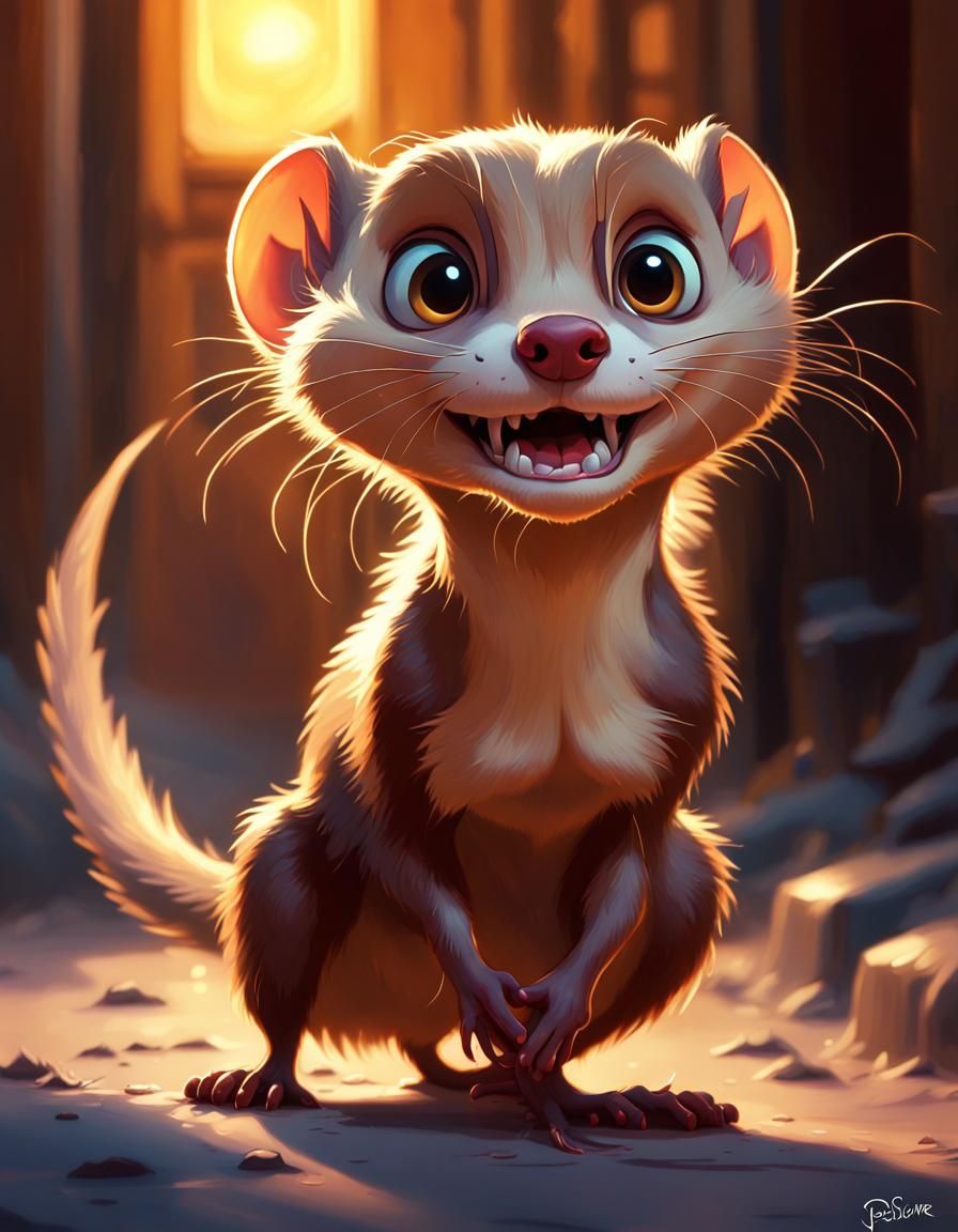 demonic weasel / 2D cartoon painting by Peter de Sèvre, Pixar, Lois Van ...