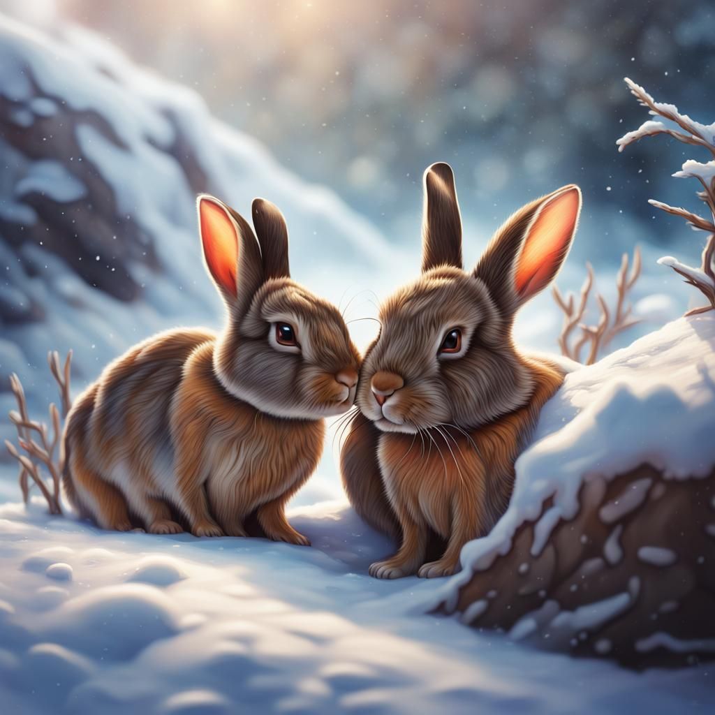 side view of underground rabbit burrows in winter. heavy snow. family ...