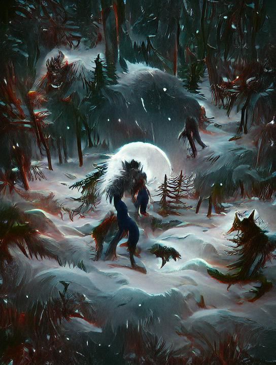 Werewolf in a snowy forest - AI Generated Artwork - NightCafe Creator