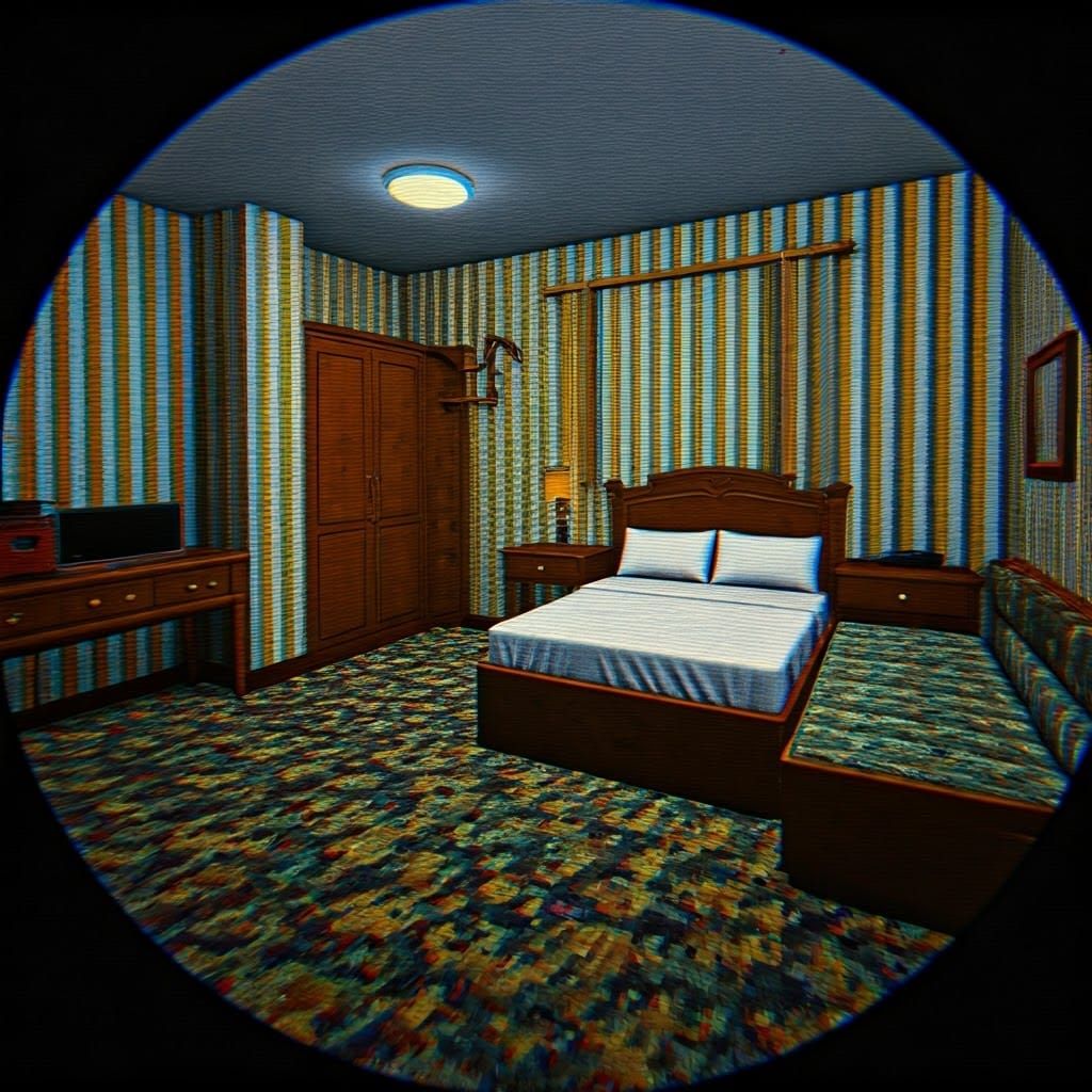 Glitched Retro Hotel Room in Pixelated Precision - AI Art