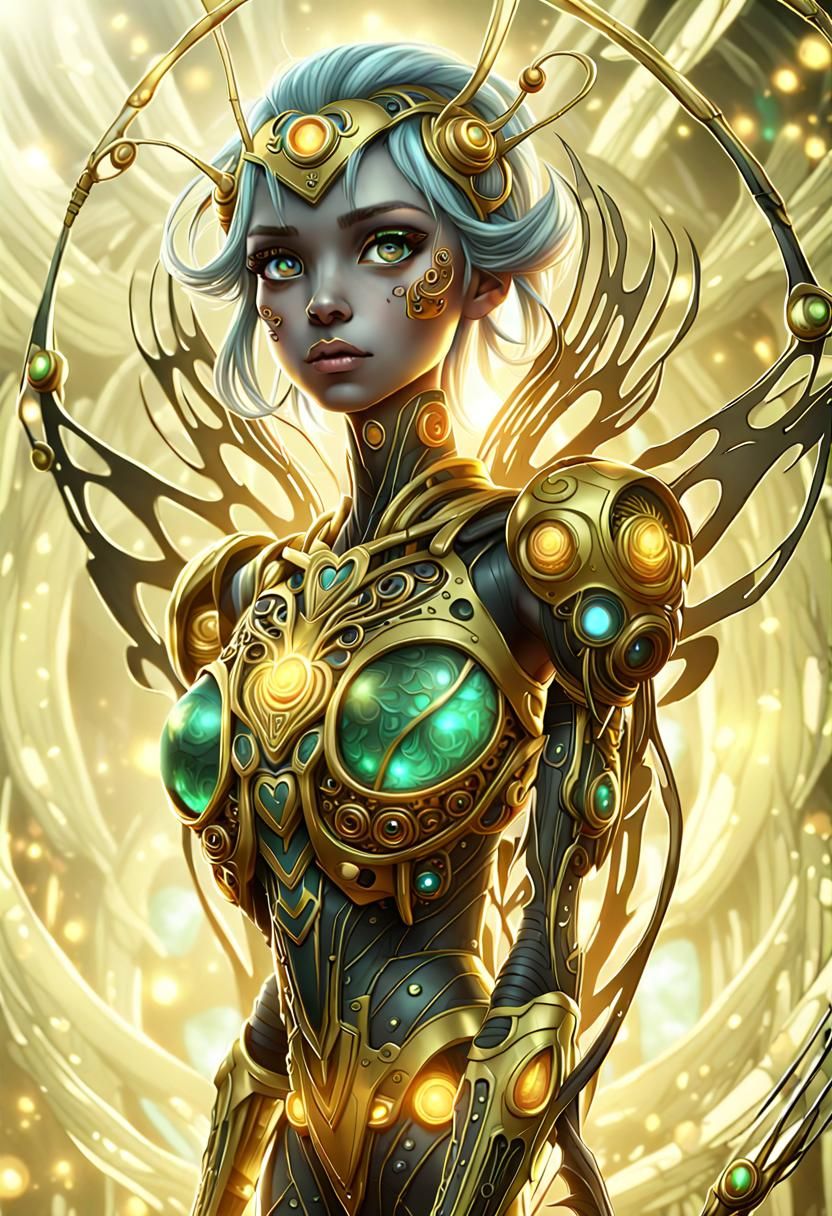 An effulgent-FEY Her eyes emit a golden light biopunk cell-shaded ...