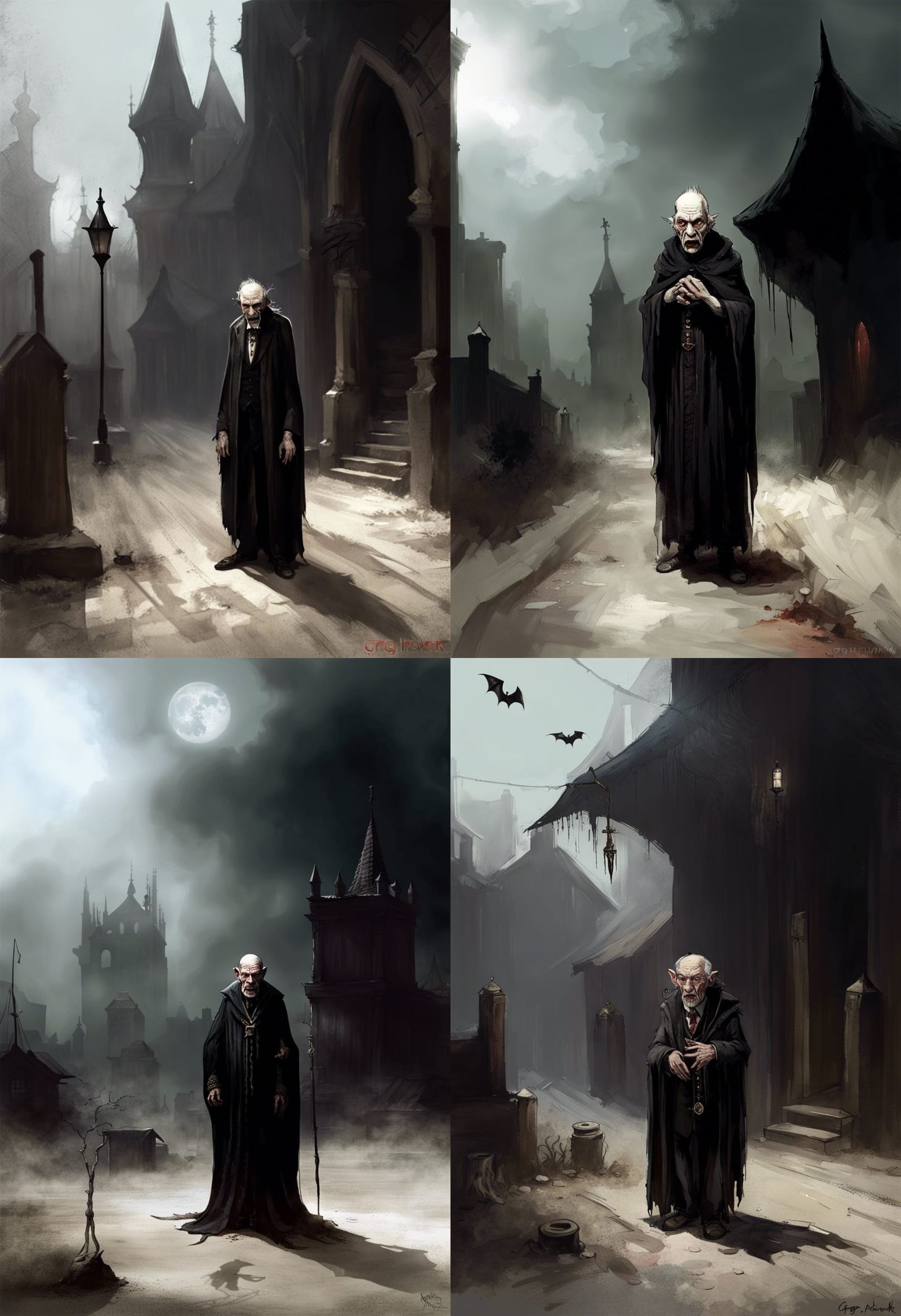 ugly victorian old man vampire, blind, sad, pointy fangs, dark ...