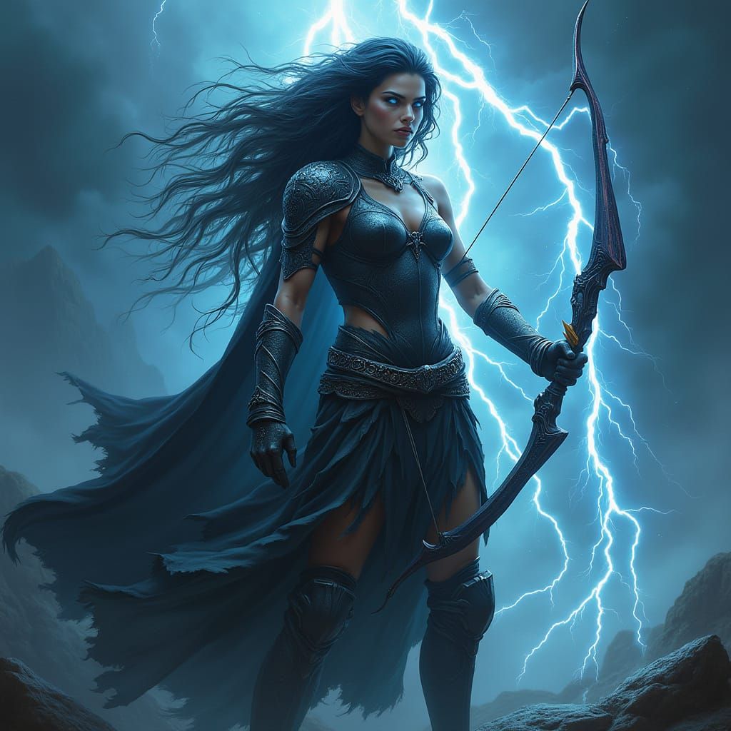 Storm Goddess Embodied by Dark Power and Lightning... - AI Art