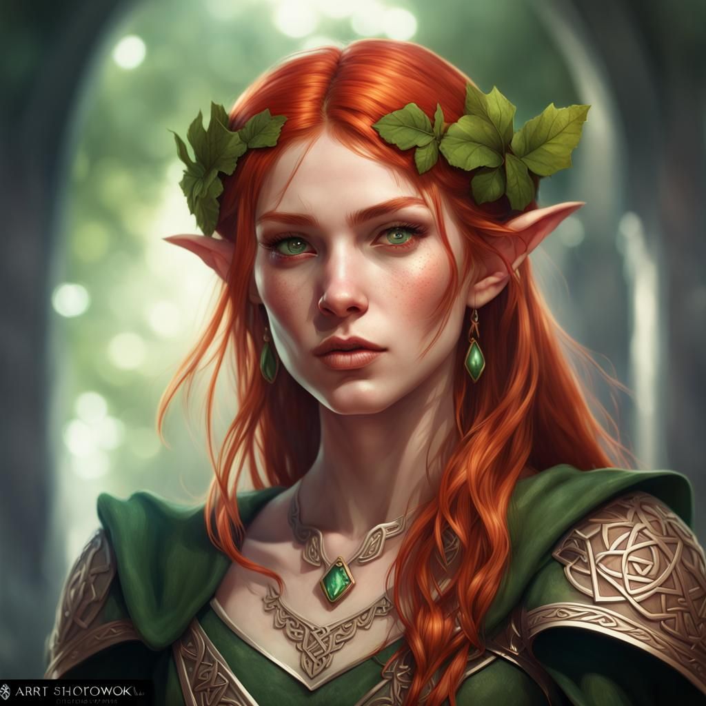 Irish Celtic redheaded elf girl portrait - AI Generated Artwork ...