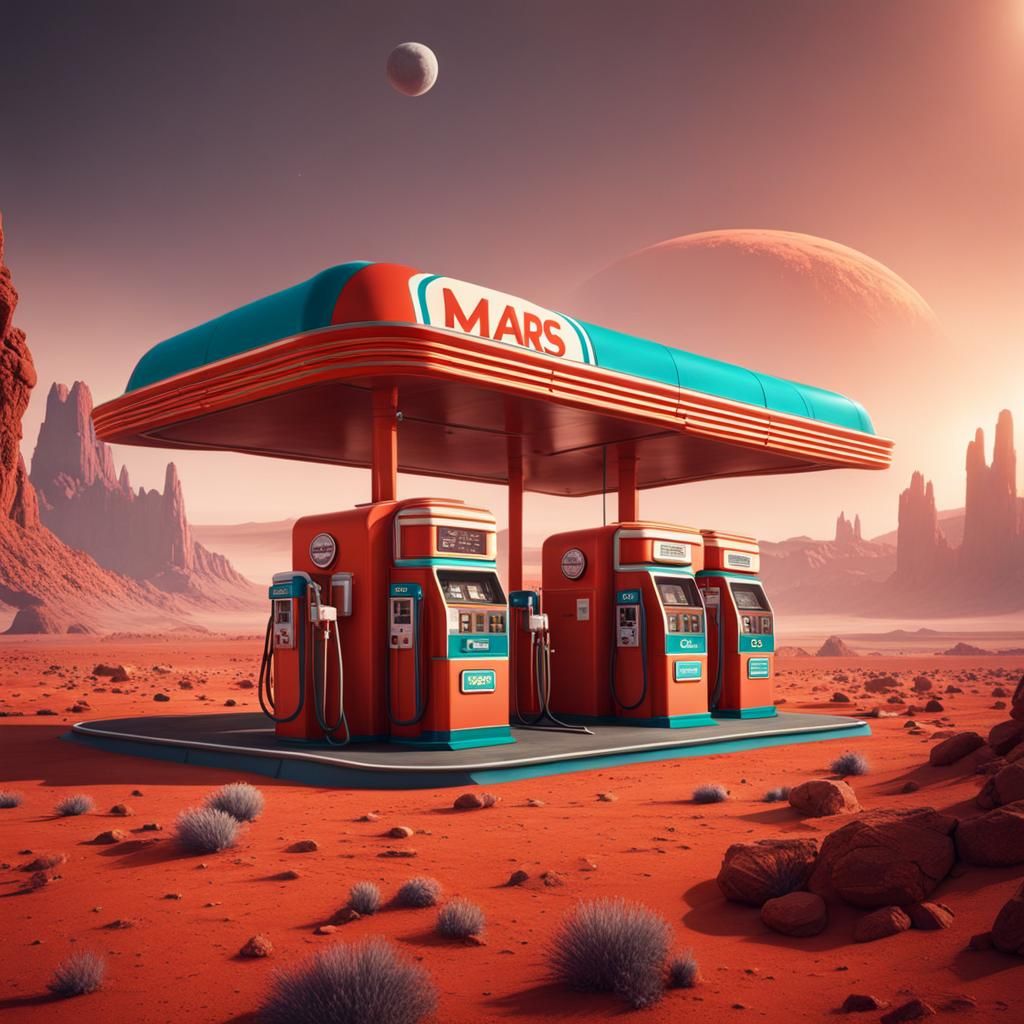 Retro gas station on Mars - AI Generated Artwork - NightCafe Creator