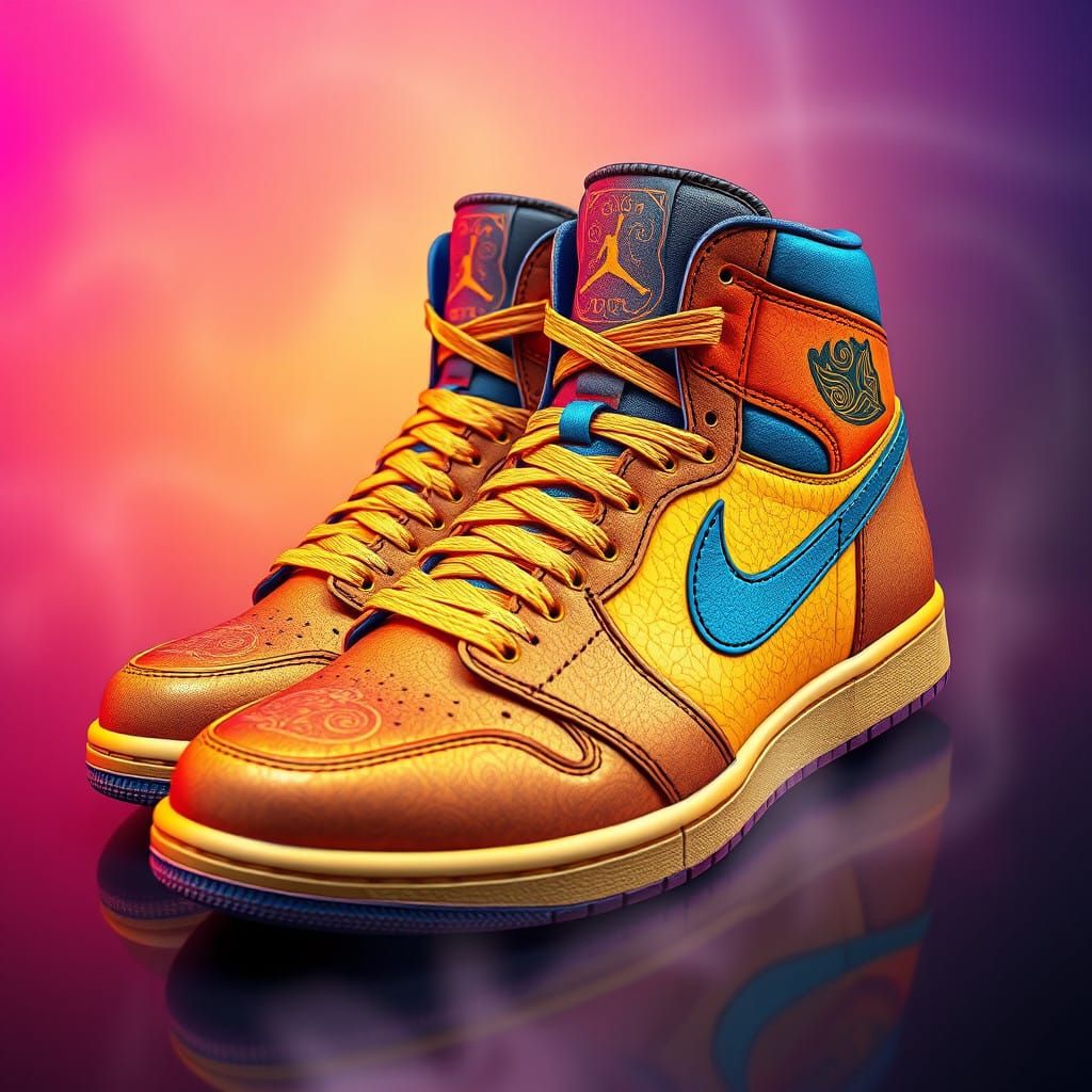 Vibrant Bespoke Jordan 1 Sneakers in Fantastical D... - AI Art
