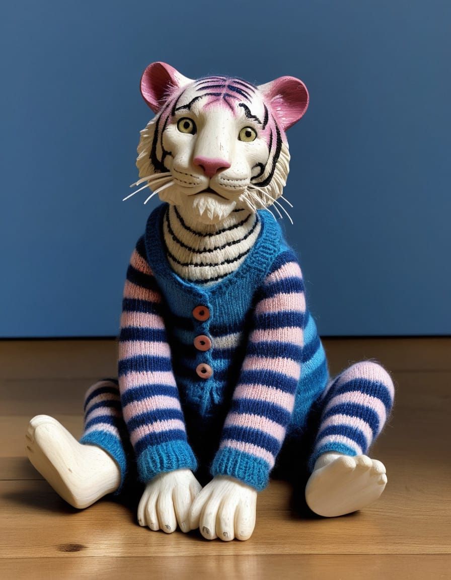Mr Stripes on Drugs - Vibrant Tiger Toy in Whimsical Still L...