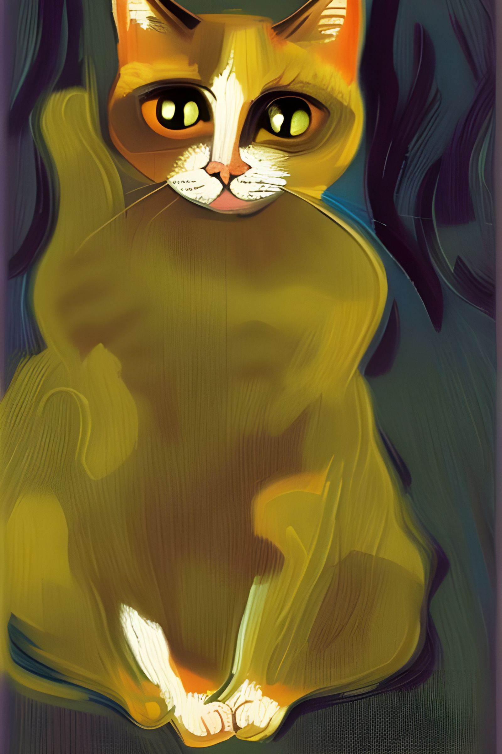 The Cat purrs gouache digital art retroism Van Gogh - AI Generated ...